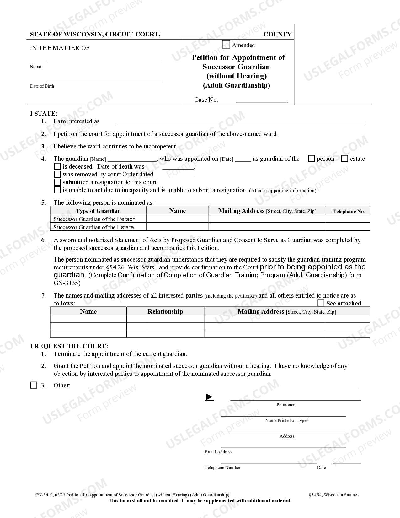 Green Bay Wisconsin Petition For Appointment Of Successor Guardian ...