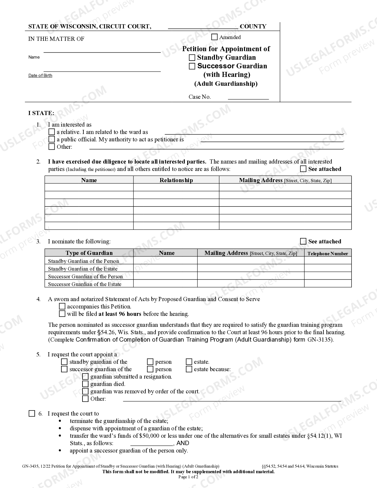Wisconsin Petition for Appointment of Standby/Successor Guardianship ...