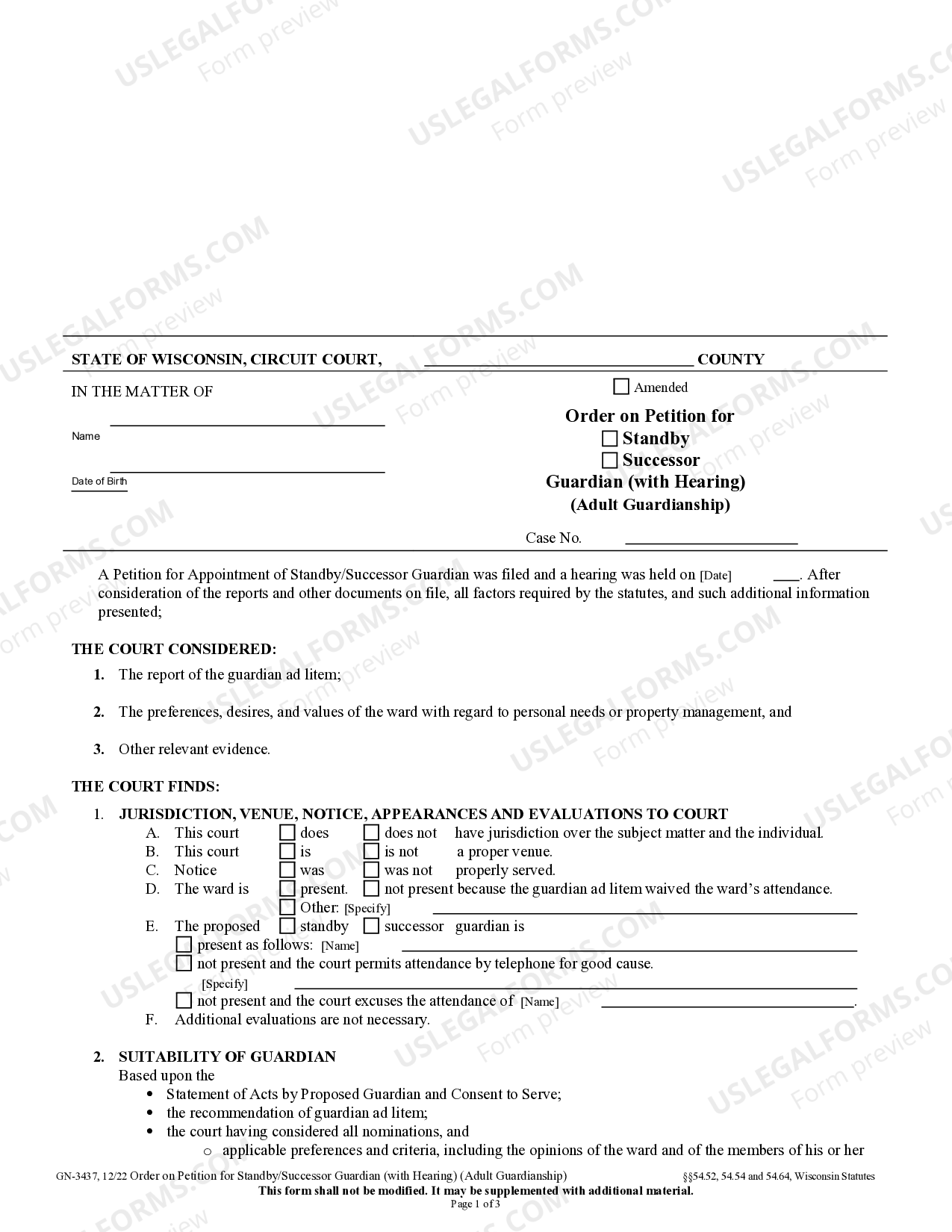 Wisconsin Order on Petition for Standby/Successor Guardian Due to ...