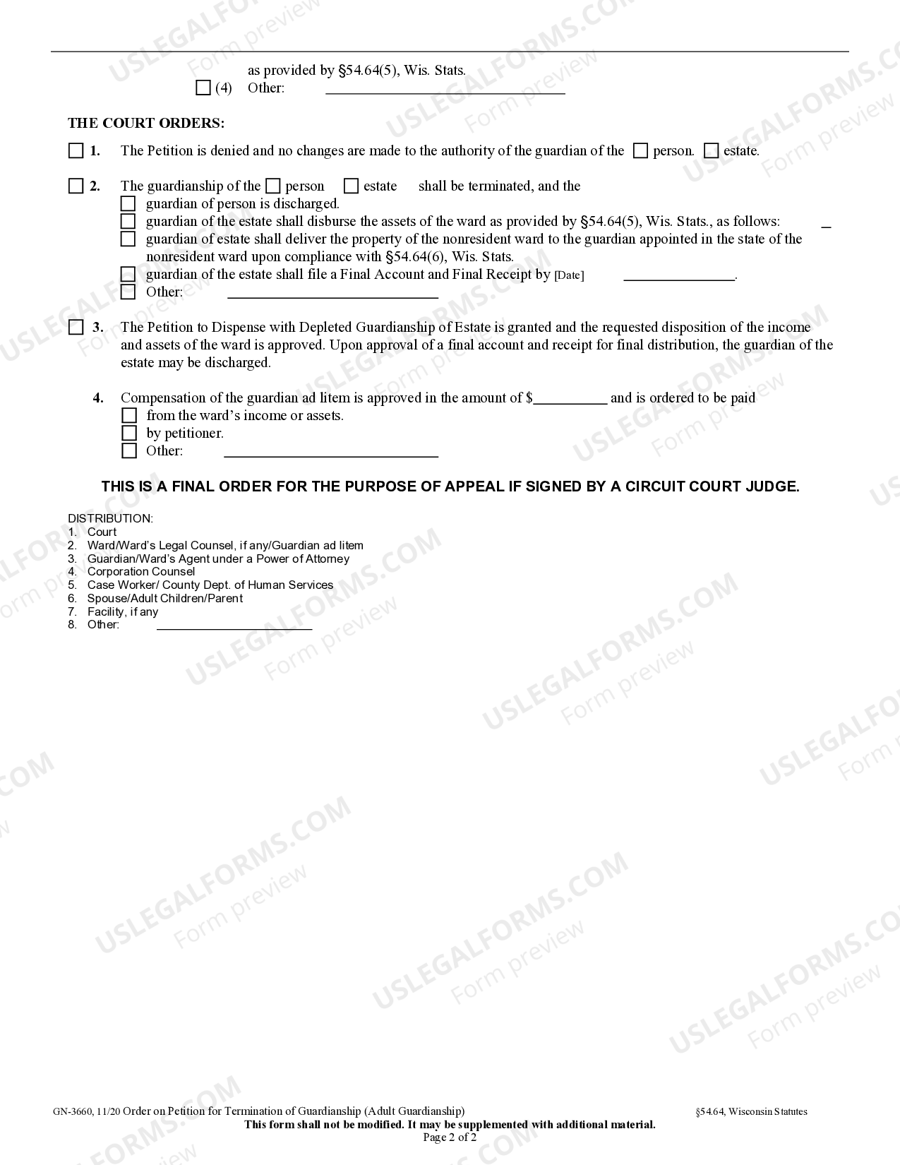 Wisconsin Order On Petition For Review And Modification Or Termination ...