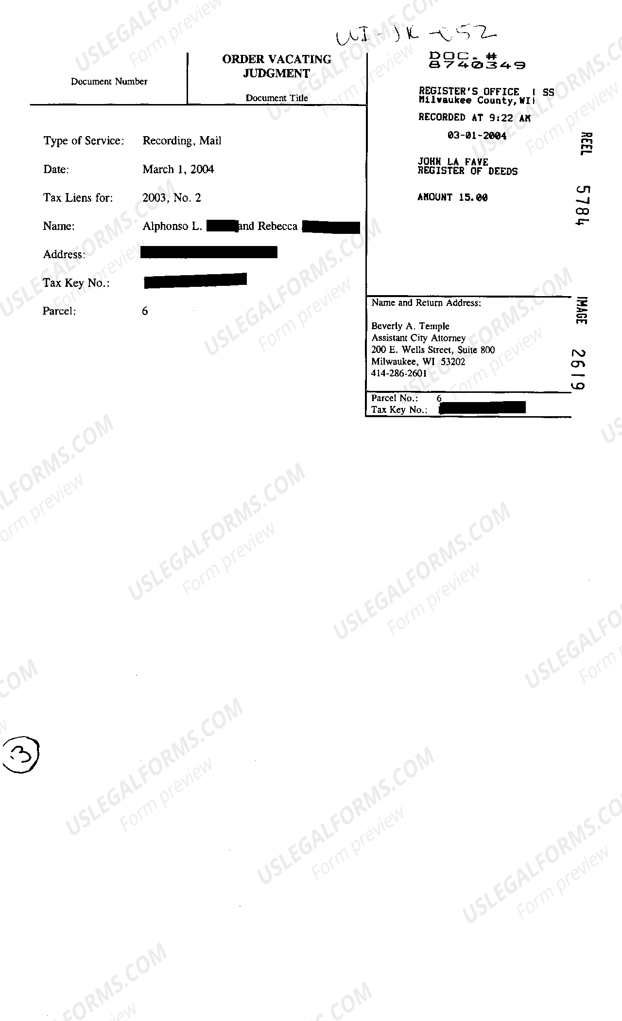 Wisconsin Order Vacating Judgment | US Legal Forms