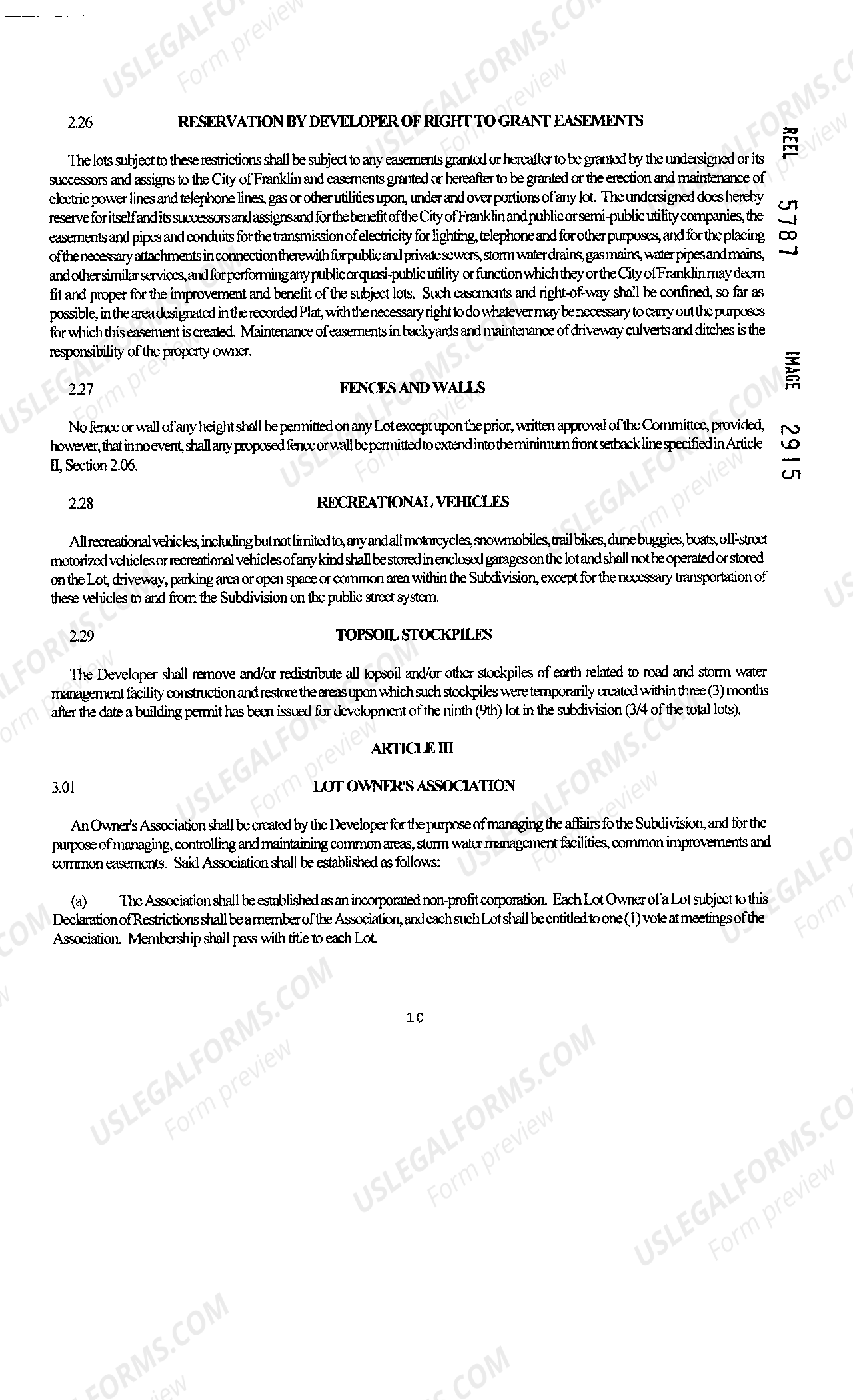 Wisconsin Declaration Of Restrictions And Covenants For Subdivision ...