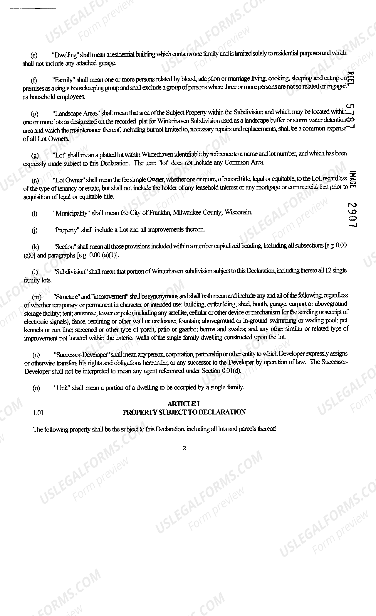 Wisconsin Declaration Of Restrictions And Covenants For Subdivision ...