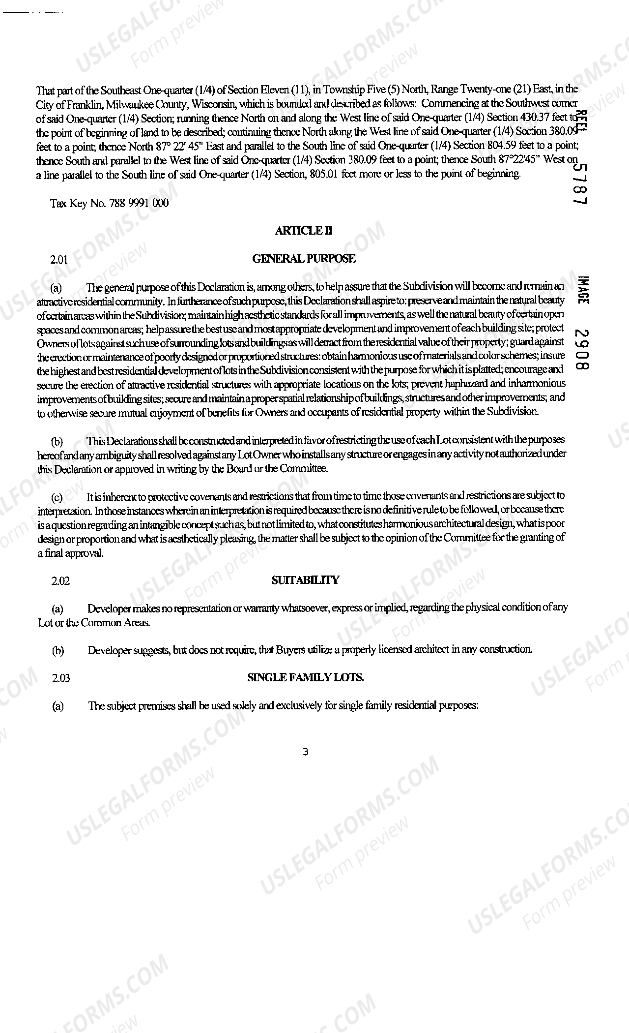 Wisconsin Declaration Of Restrictions And Covenants For Subdivision ...