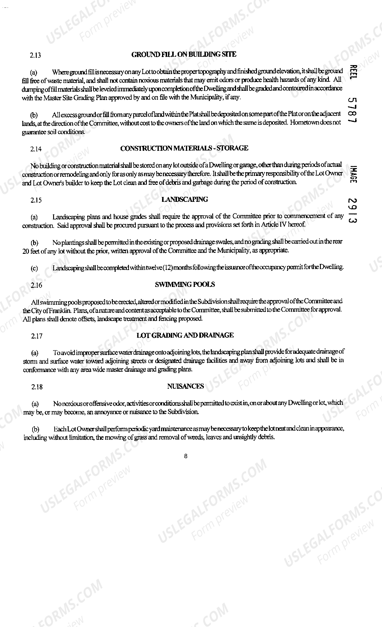 Wisconsin Declaration Of Restrictions And Covenants For Subdivision ...