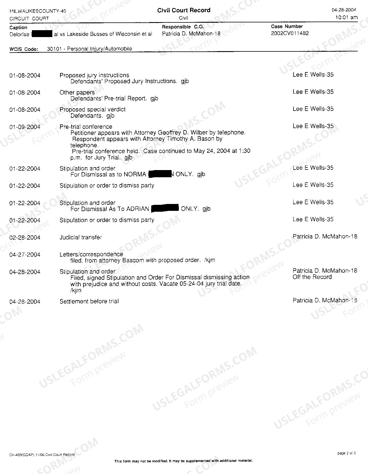 Wisconsin Civil Court Record | US Legal Forms