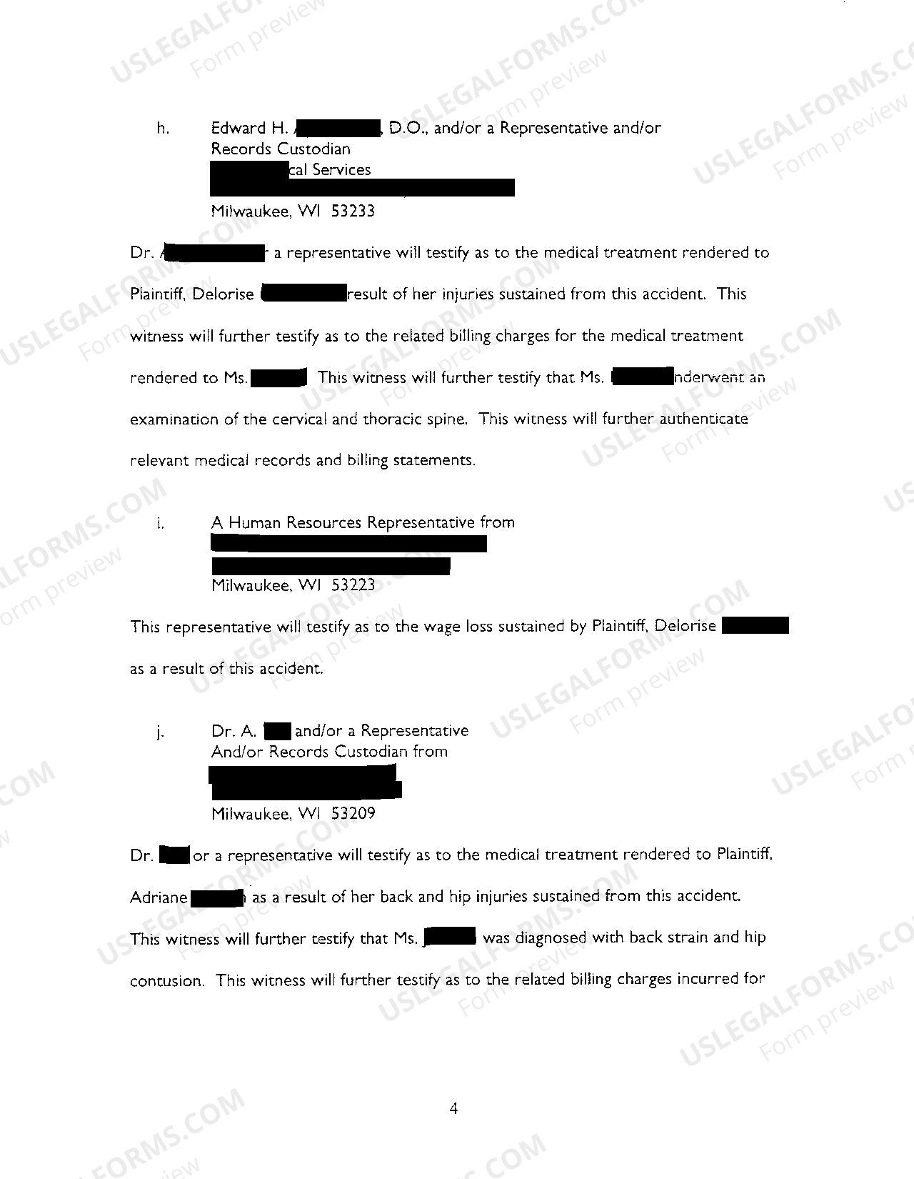 Wisconsin Plaintiffs' Witness List And Itemization Of Special Damages ...