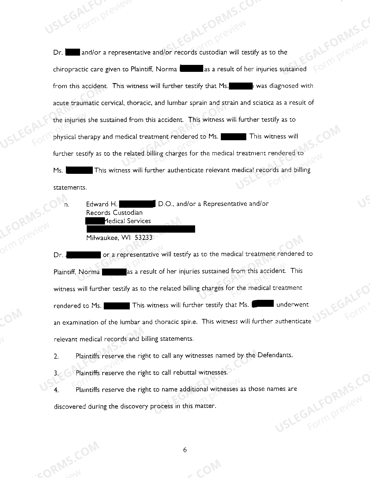 Wisconsin Plaintiffs' Witness List And Itemization Of Special Damages ...