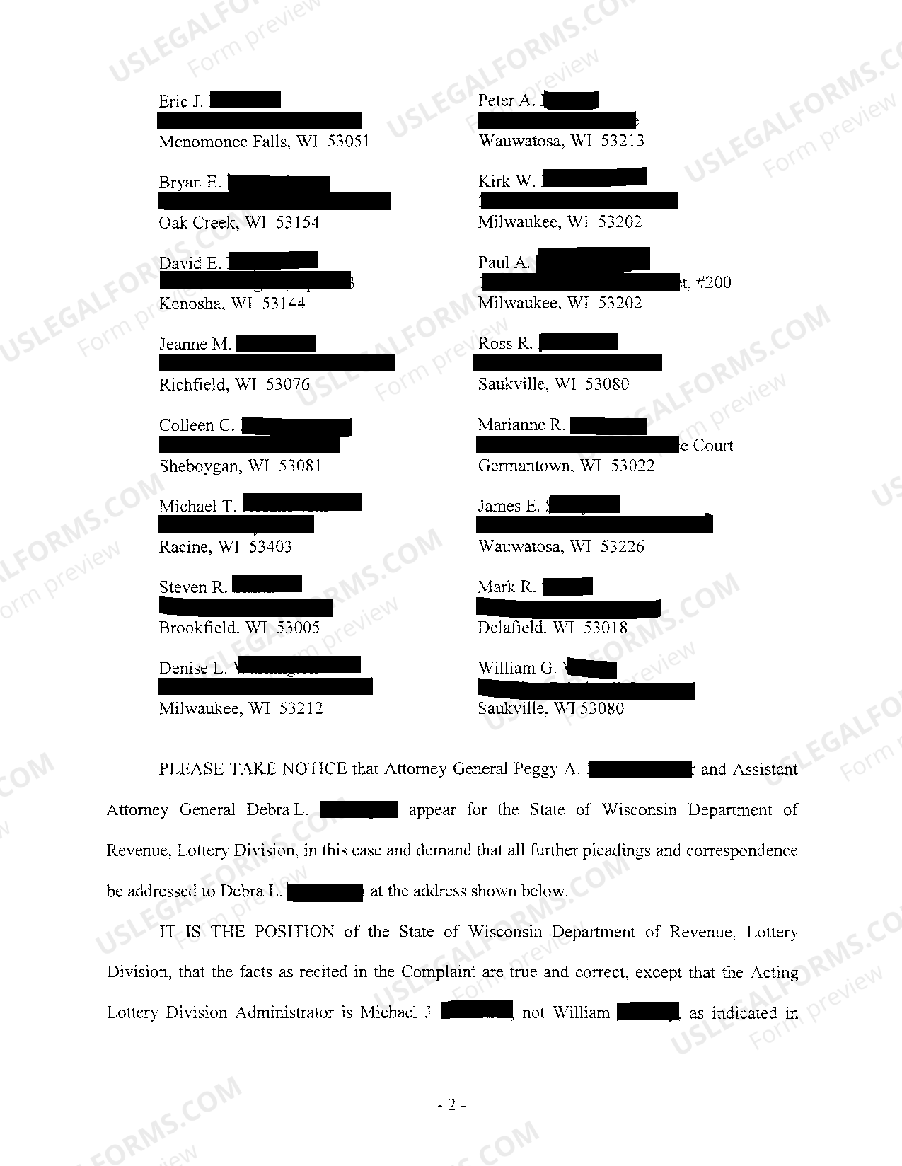 Wisconsin Notice Of Appearance And Statement Of Position | US Legal Forms
