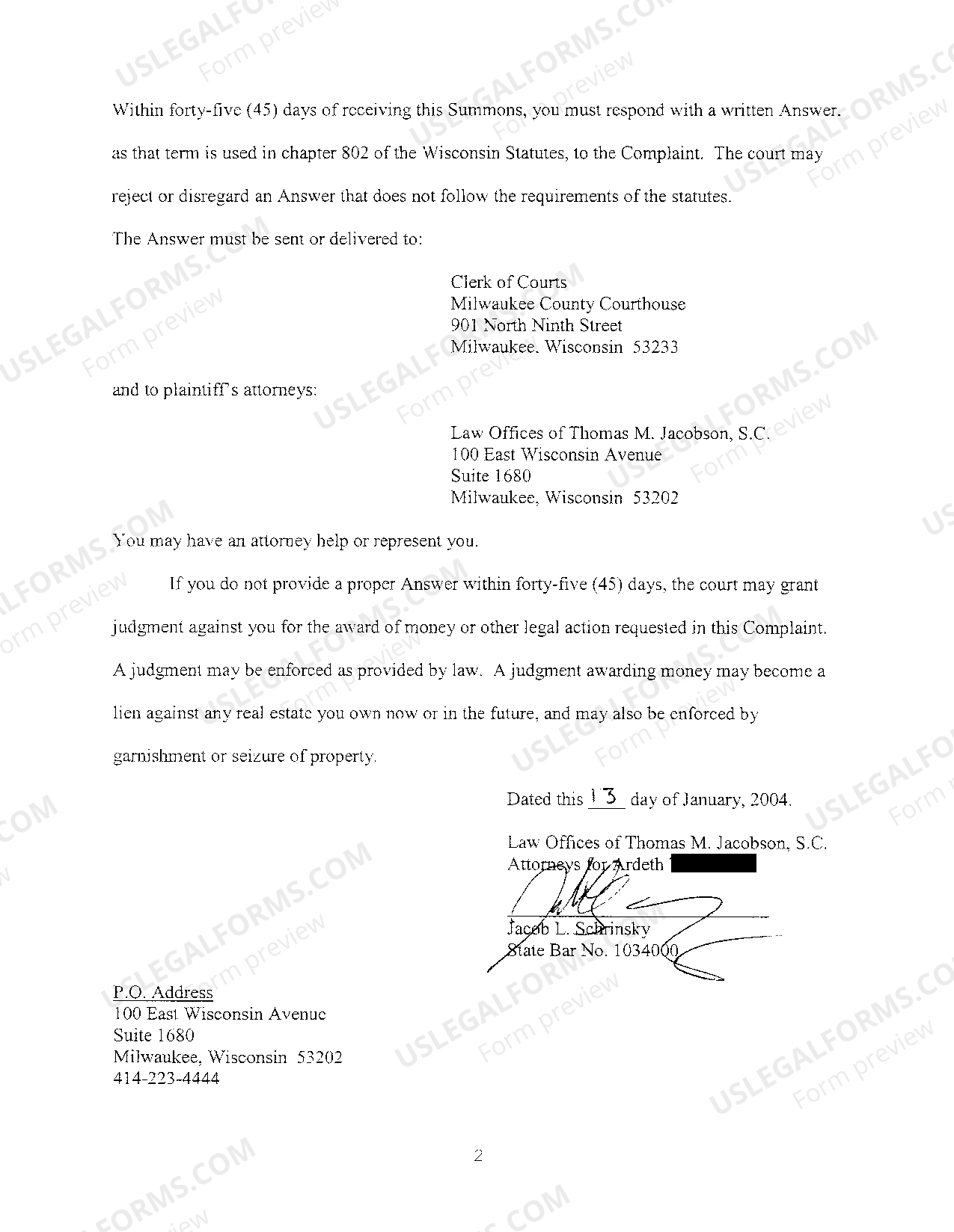 Wisconsin Answer, Crossclaim and Affirmative Defenses | US Legal Forms