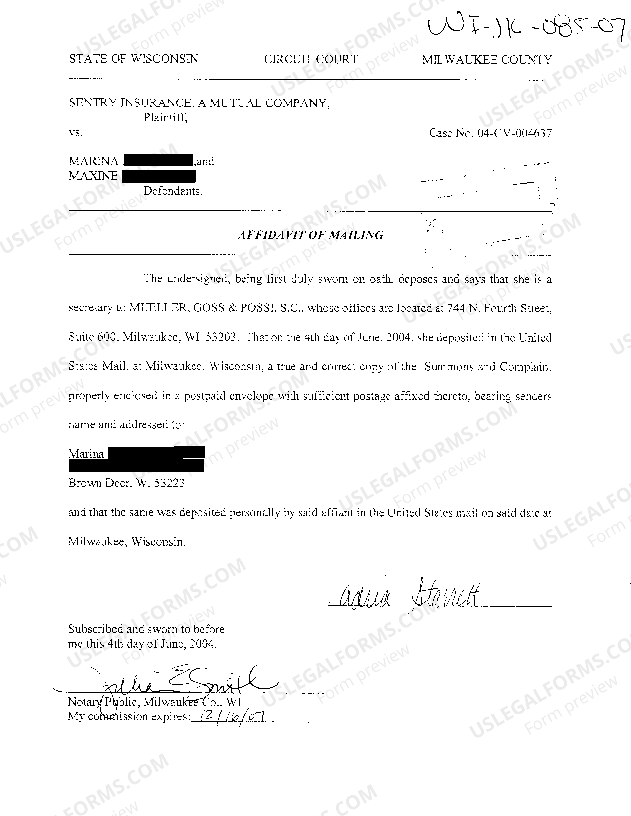 Wisconsin Affidavit Of Mailing - Affidavit Of Mailing | US Legal Forms