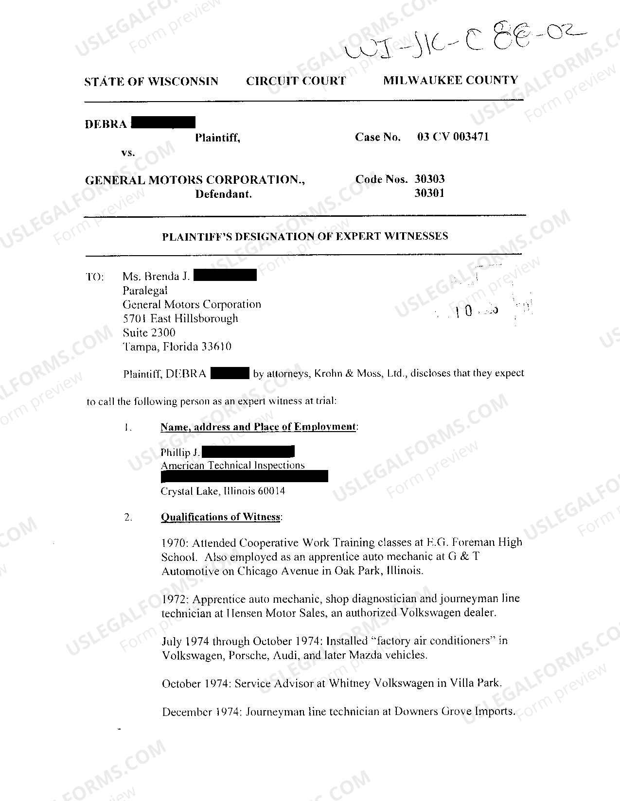 Wisconsin Plaintiff's Designation Of Expert Witness | US Legal Forms