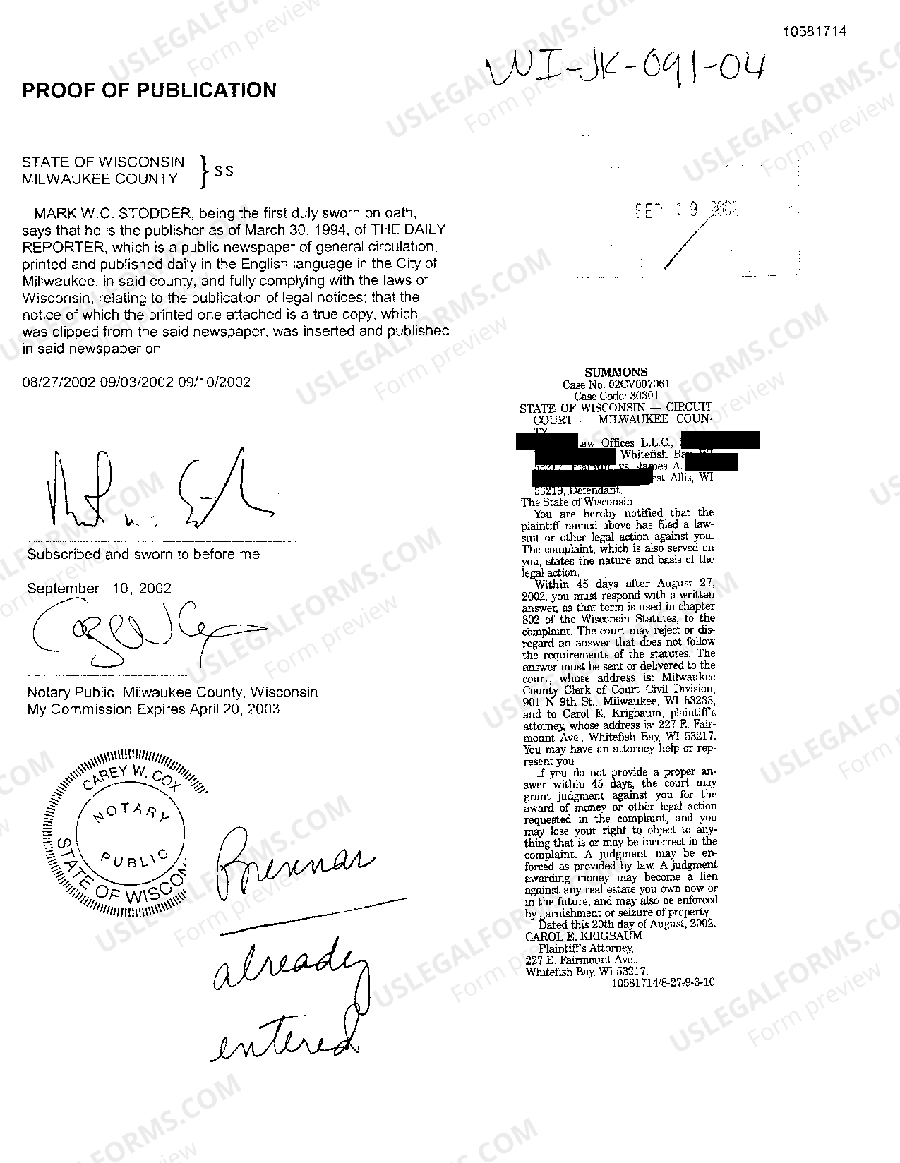 Wisconsin Proof Of Publication | US Legal Forms