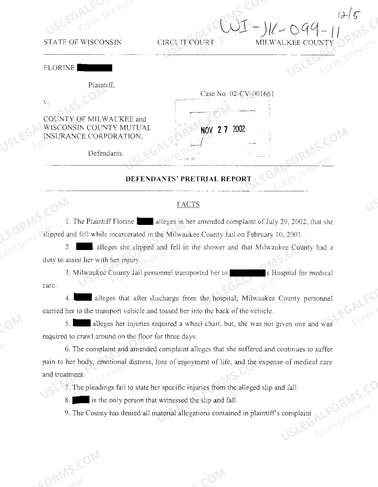 Wisconsin Defendants' Pretrial Report | US Legal Forms