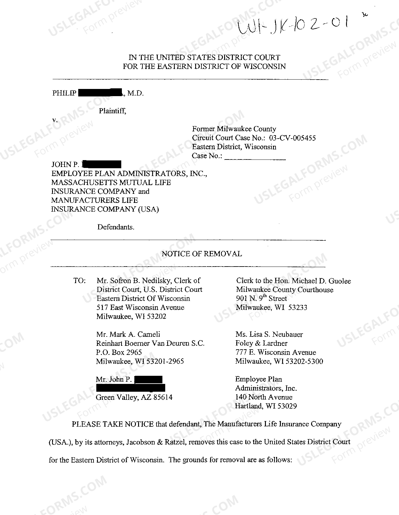 Wisconsin Notice Of Removal | US Legal Forms