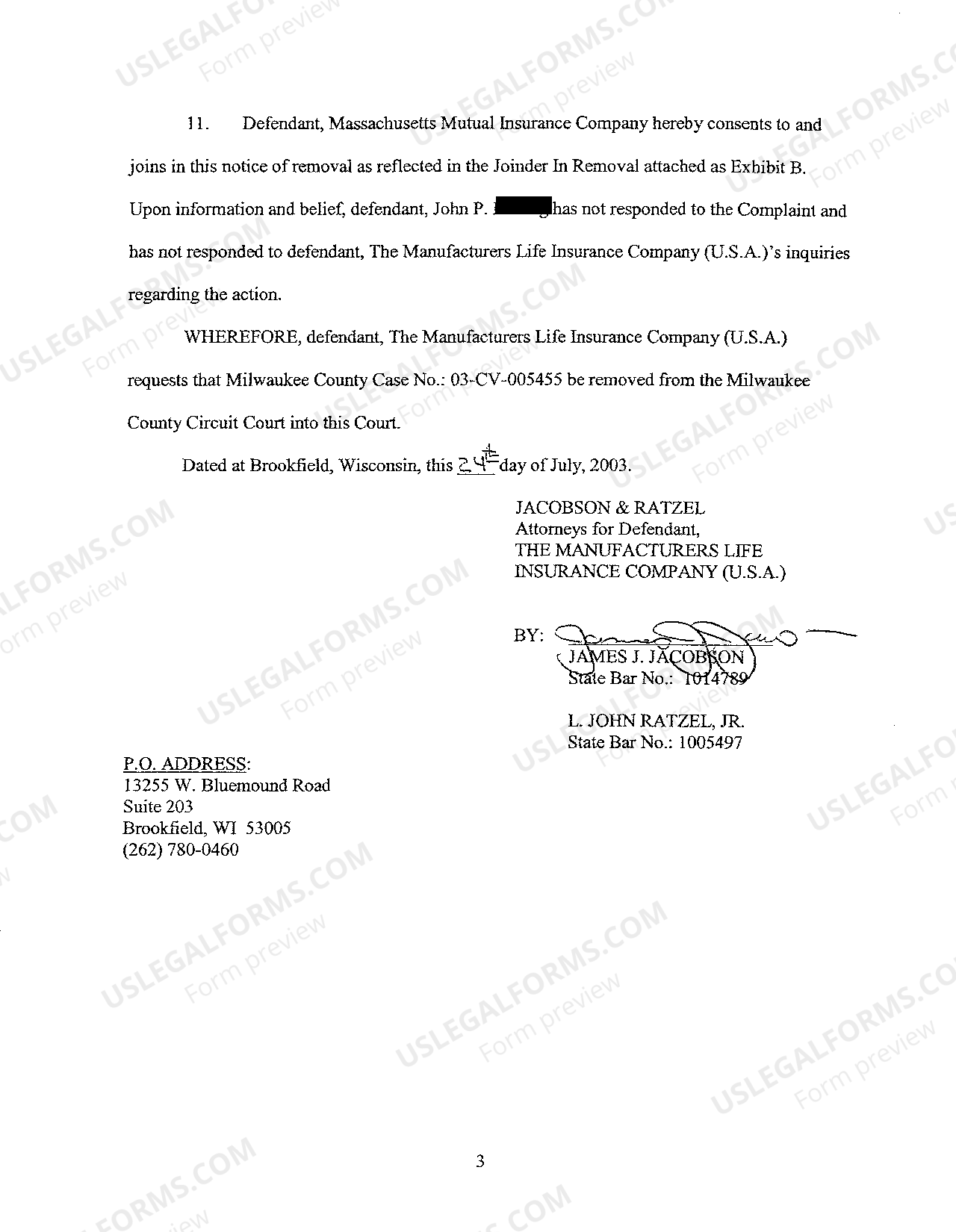 Notice Of Removal Form Wisconsin | US Legal Forms