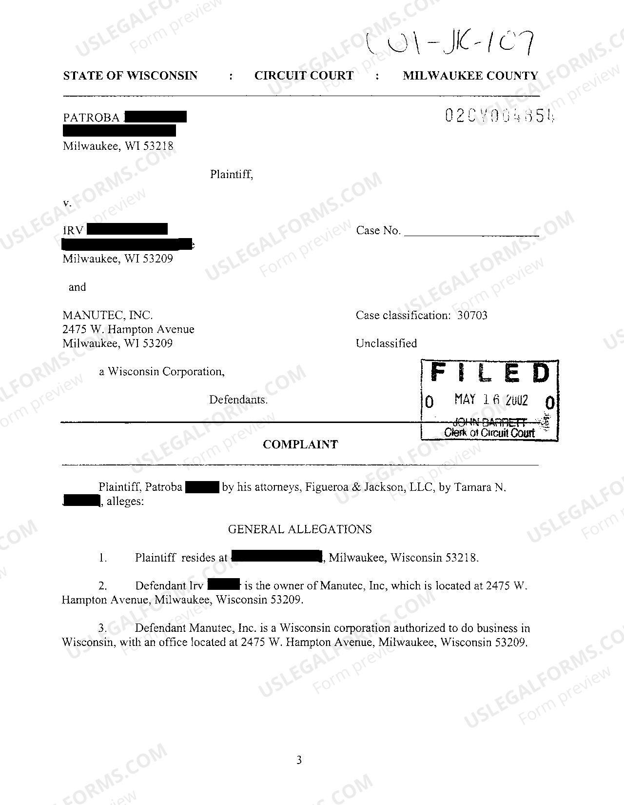 Wisconsin Complaint for Damages after Former Employer Failed to Return ...