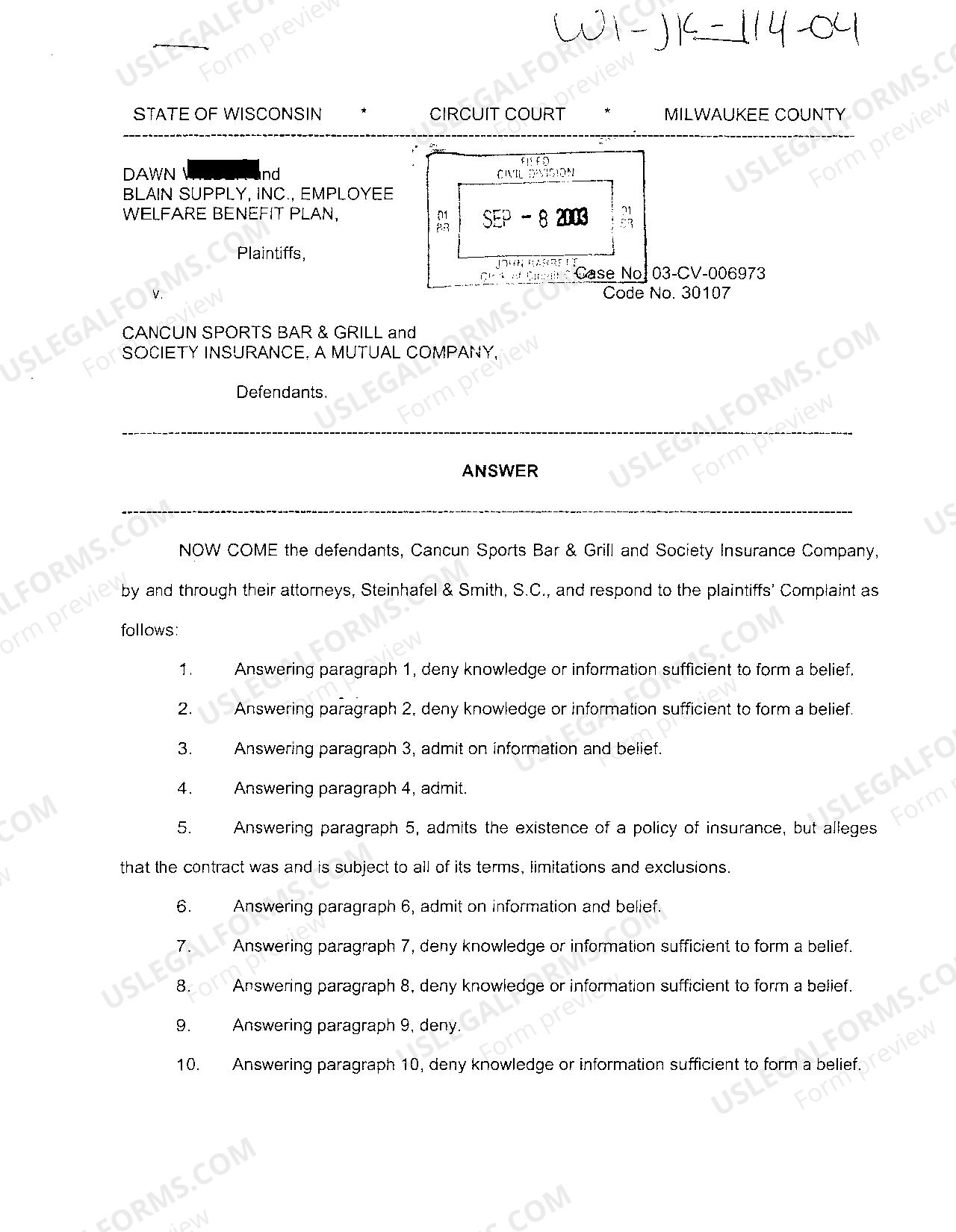 Wisconsin Answer | US Legal Forms