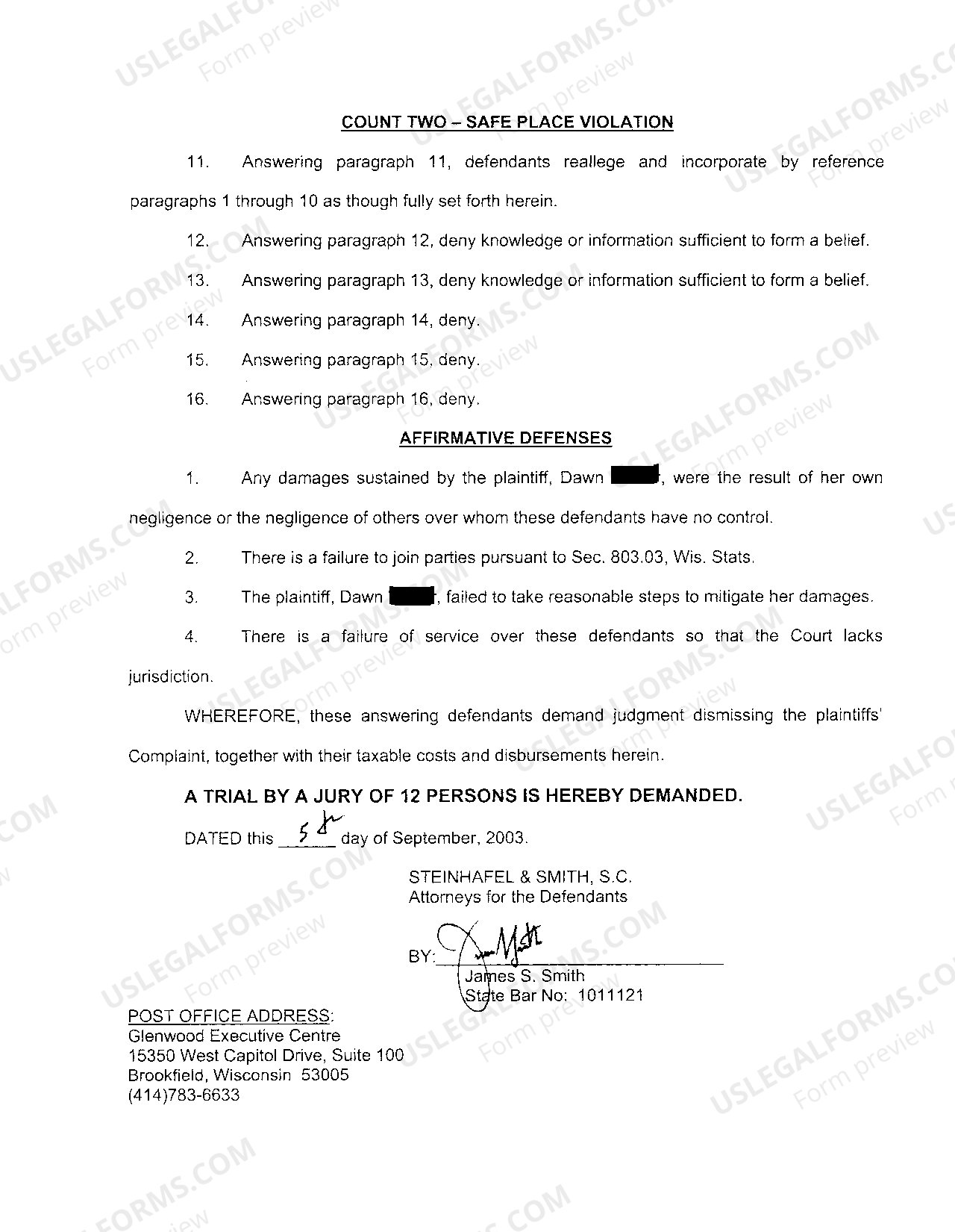 Wisconsin Answer | US Legal Forms