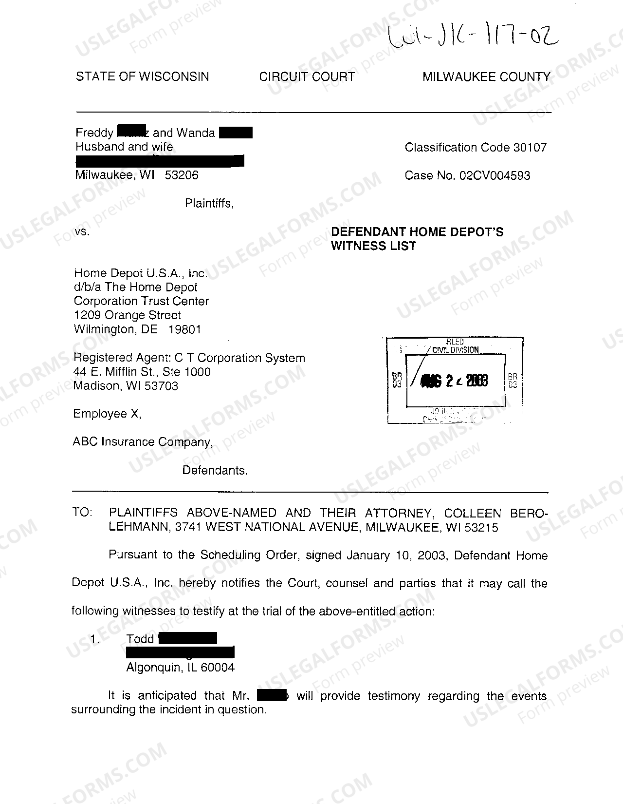 Wisconsin Defendant's Witness List | US Legal Forms