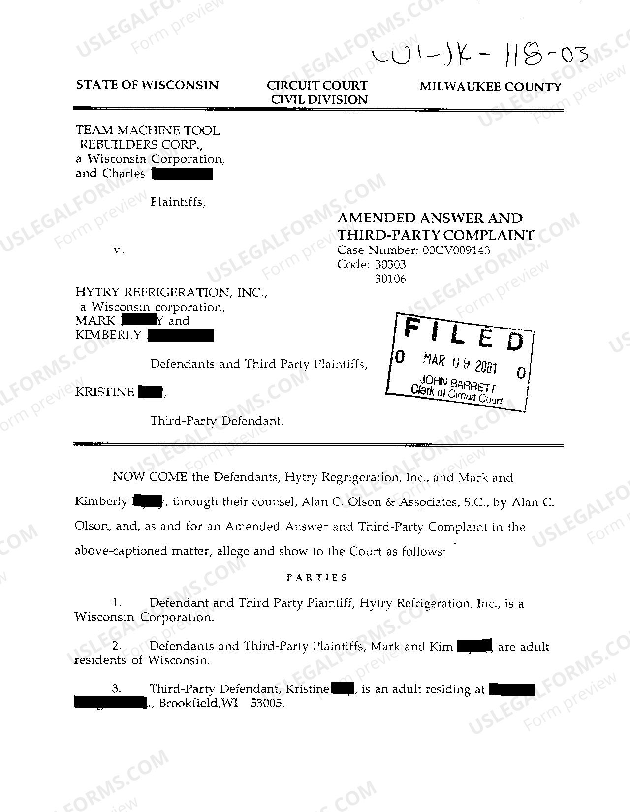 Wisconsin Amended Answer And Third-Party Complaint | US Legal Forms