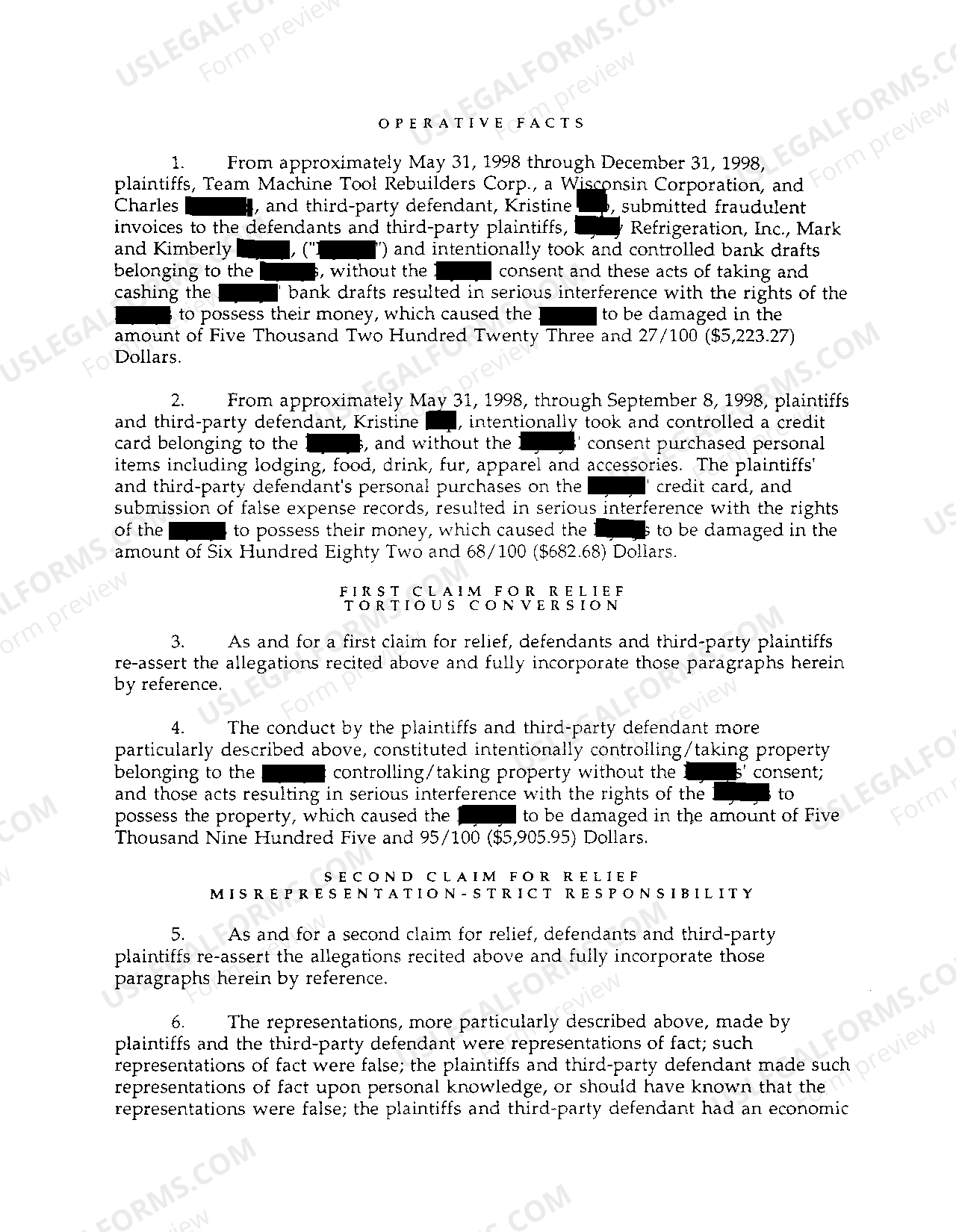 Wisconsin Amended Answer And Third-Party Complaint | US Legal Forms