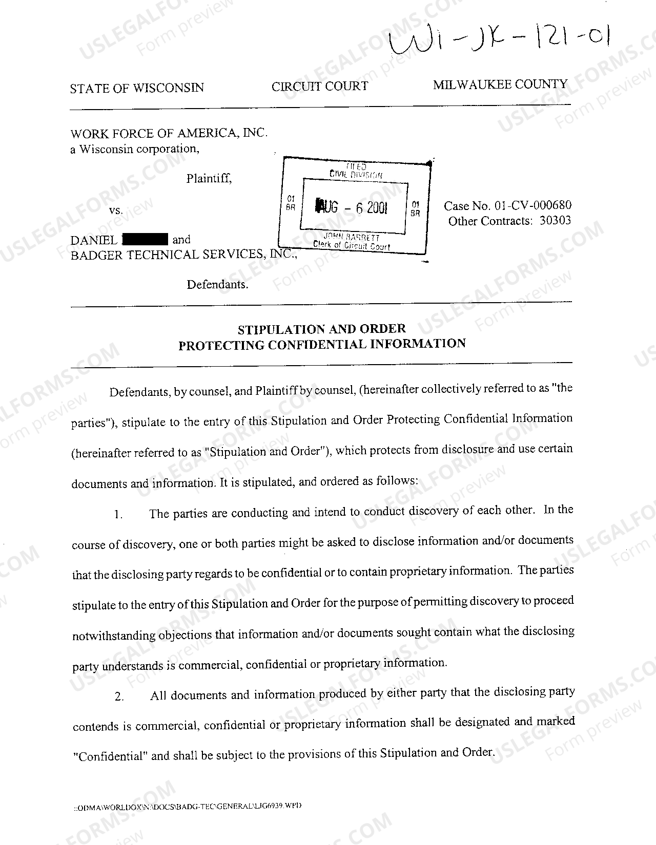 Wisconsin Stipulation And Order Protecting Confidential Information ...