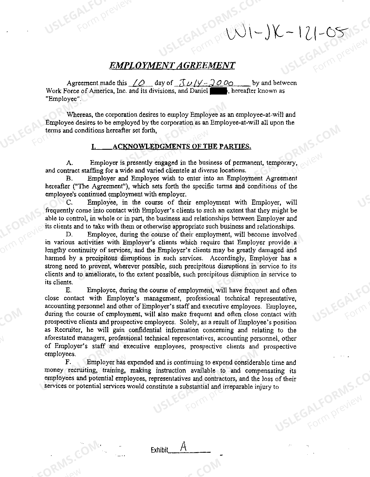 Wisconsin Exhibit A Employment Agreement | US Legal Forms