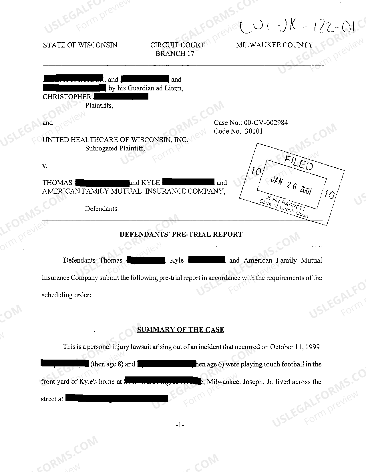 Wisconsin Defendants' Pretrial Report | US Legal Forms