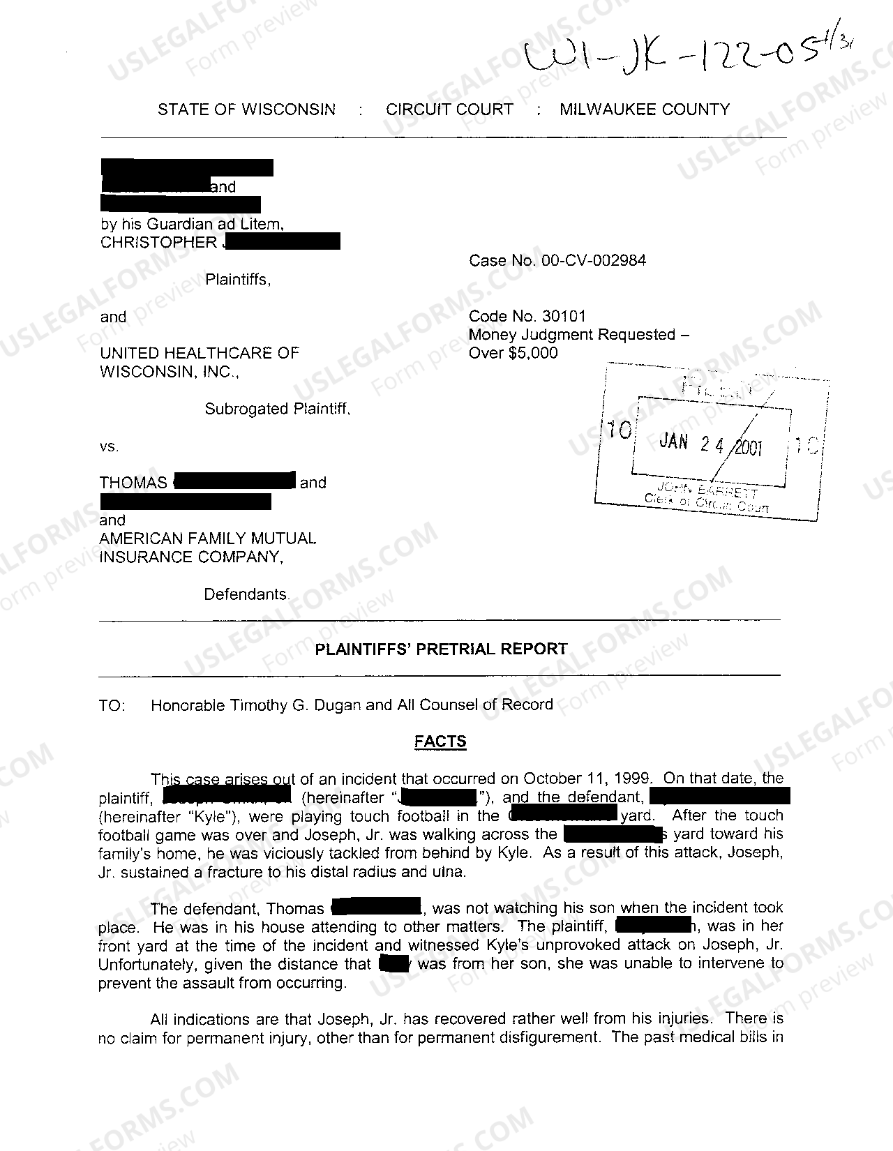 Wisconsin Plaintiffs' Pretrial Report | US Legal Forms