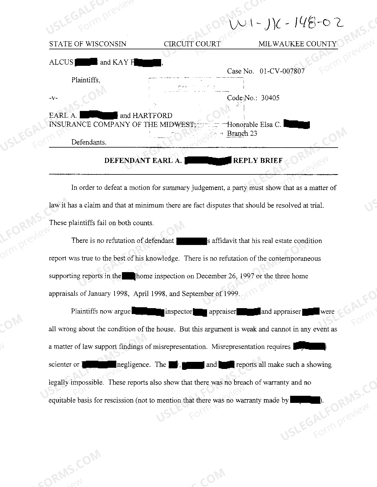 Wisconsin Defendant's Reply Brief | US Legal Forms