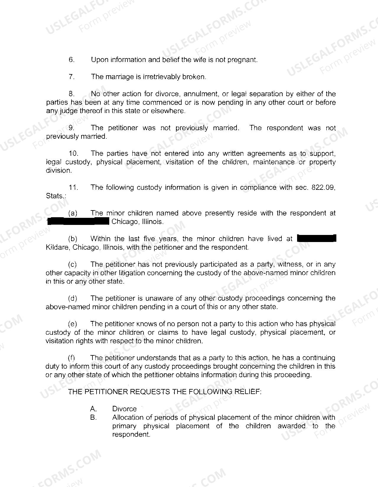 Wisconsin Petition For Divorce With Minor Children | US Legal Forms