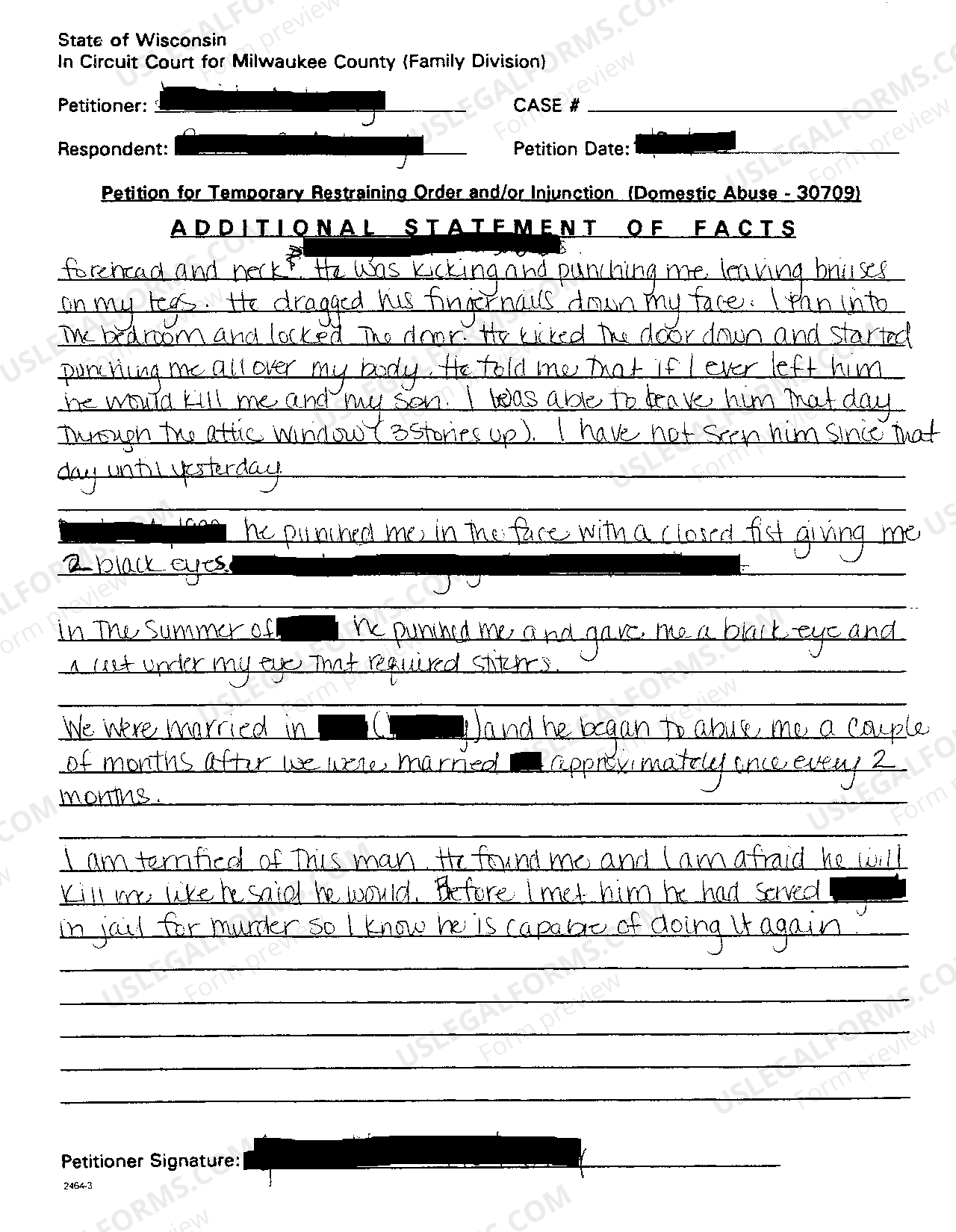 Wisconsin Petition For Temporary Restraining Order and / or Injunction ...