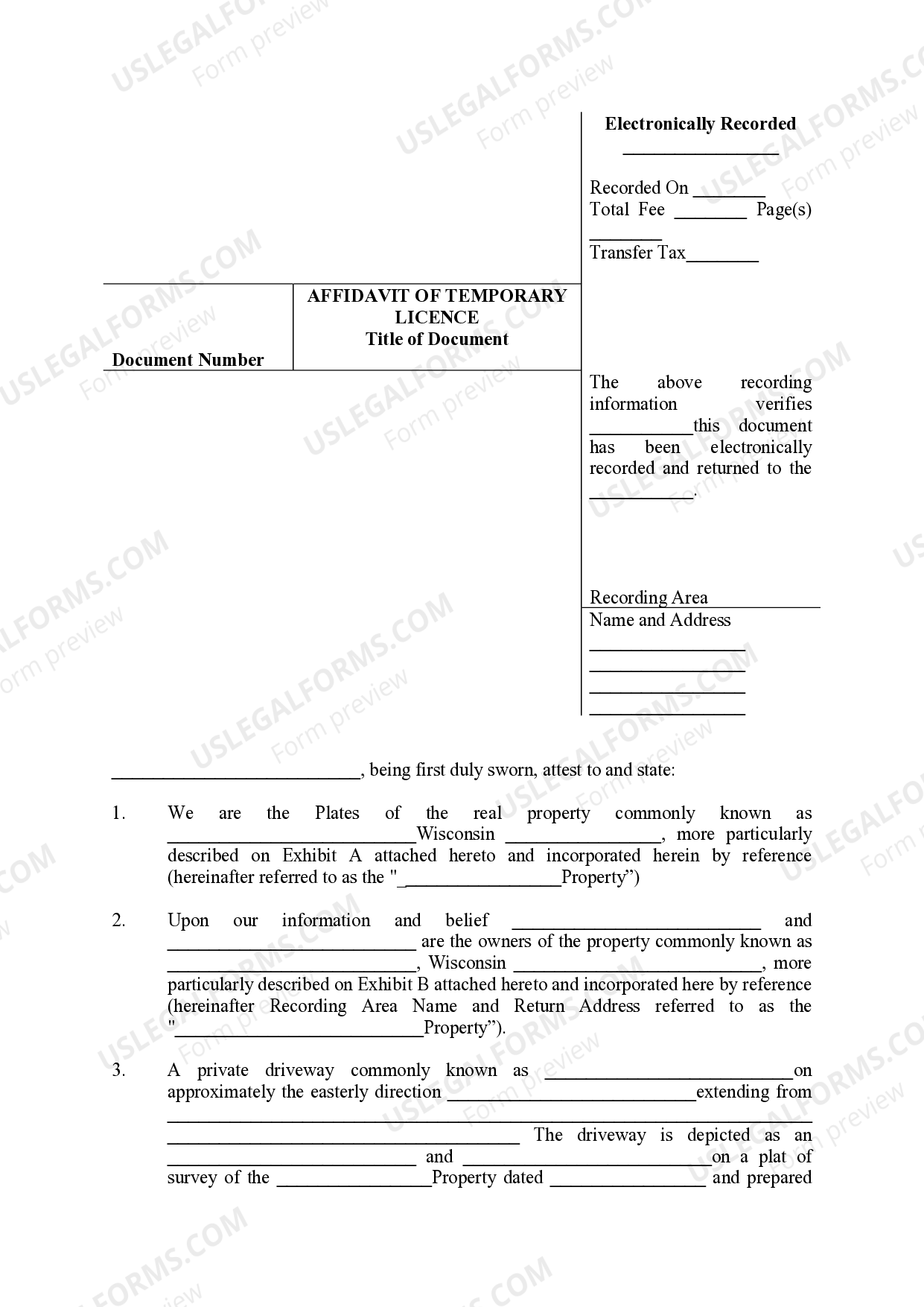 Wisconsin Affidavit of Temporary License | US Legal Forms