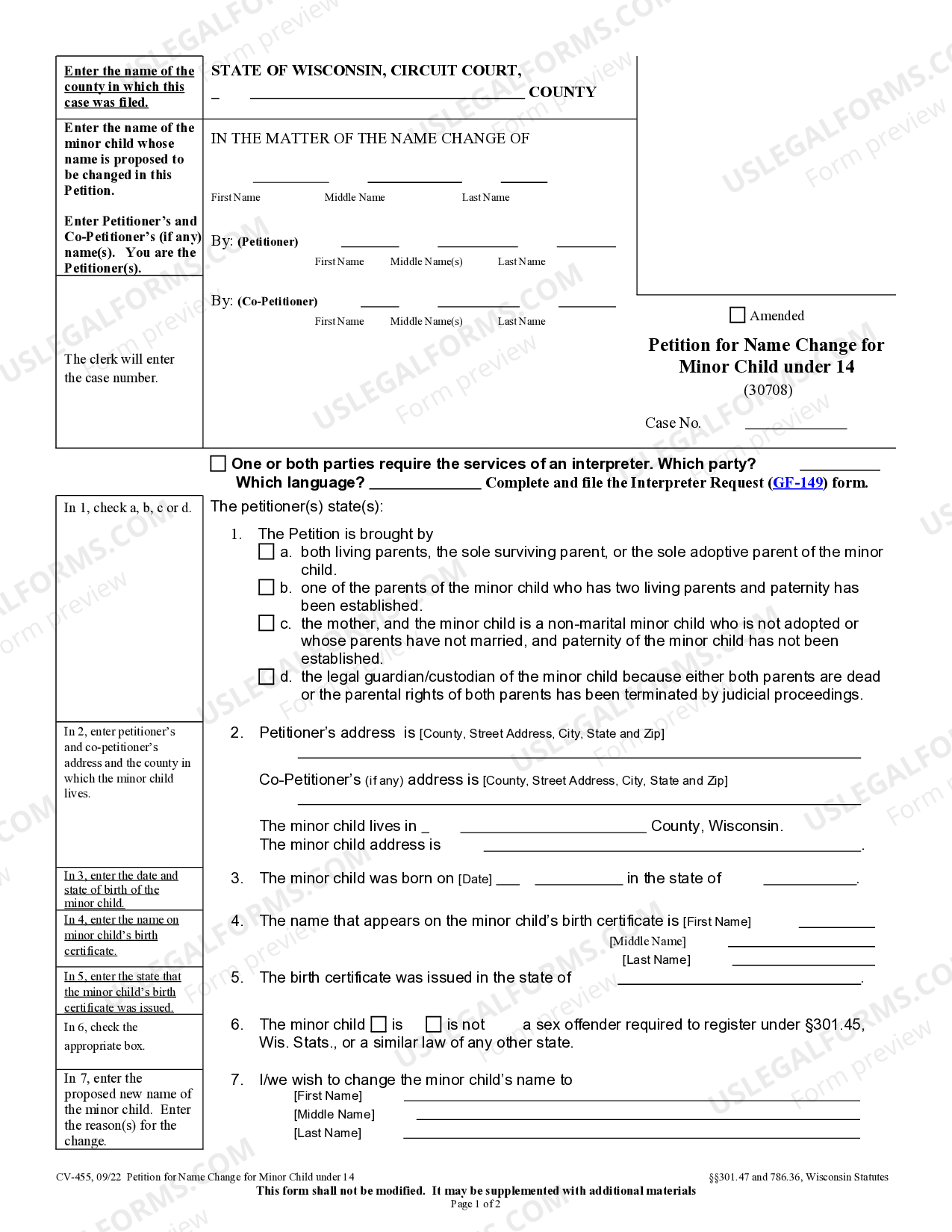 Wisconsin Petition for Change of Name for Minor | US Legal Forms