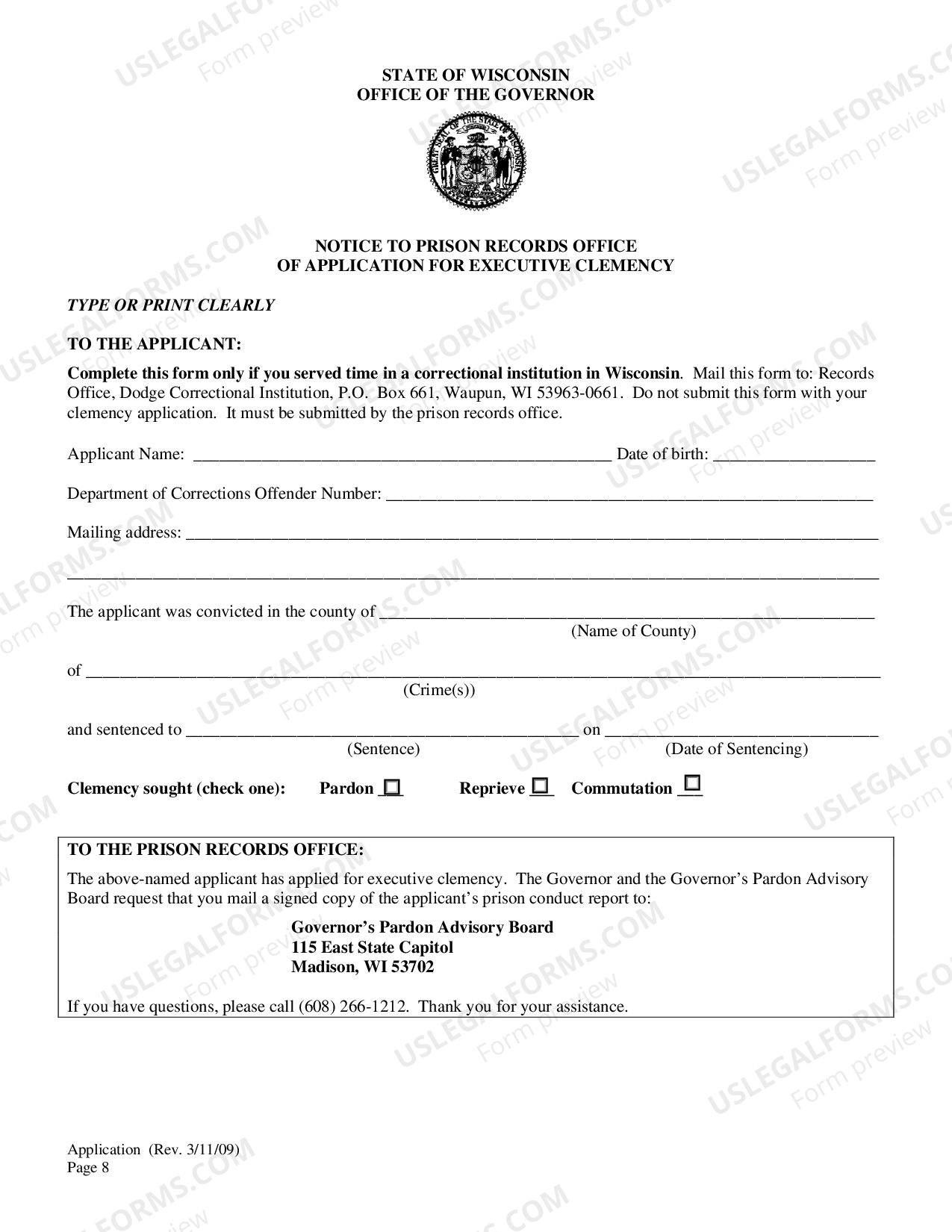 Wisconsin Application for Executive Clemency - Executive Clemency ...