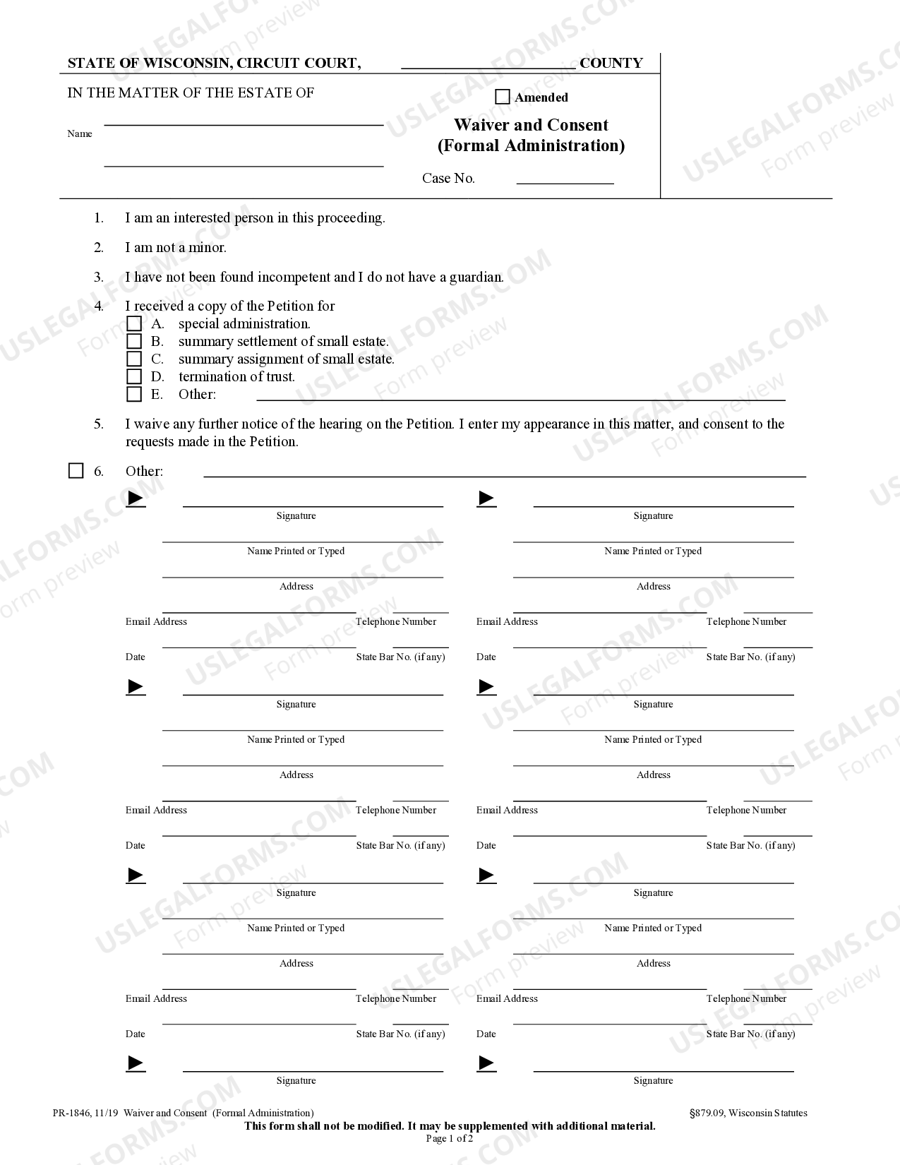 Wisconsin Waiver And Consent | US Legal Forms