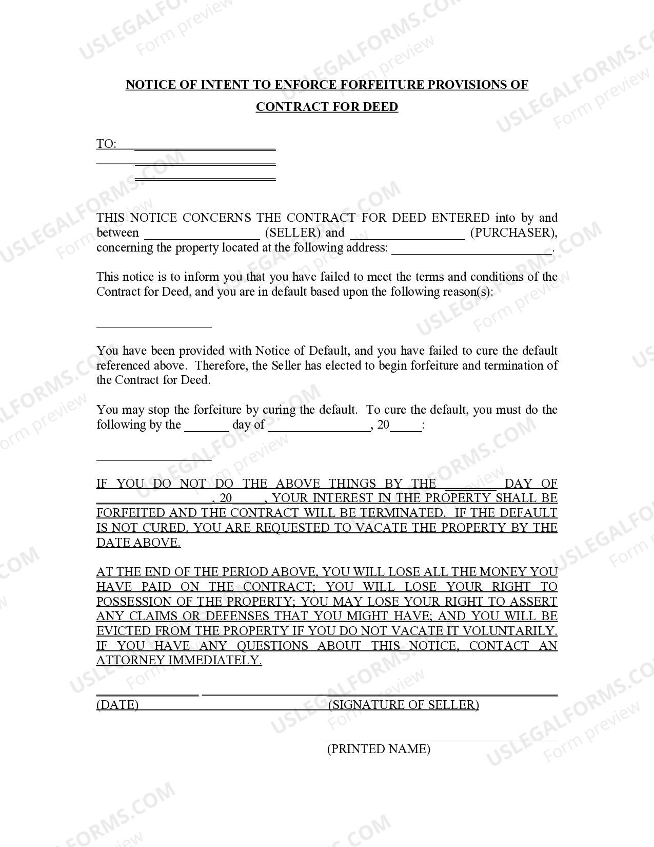 West Virginia Notice of Intent to Enforce Forfeiture Provisions of ...
