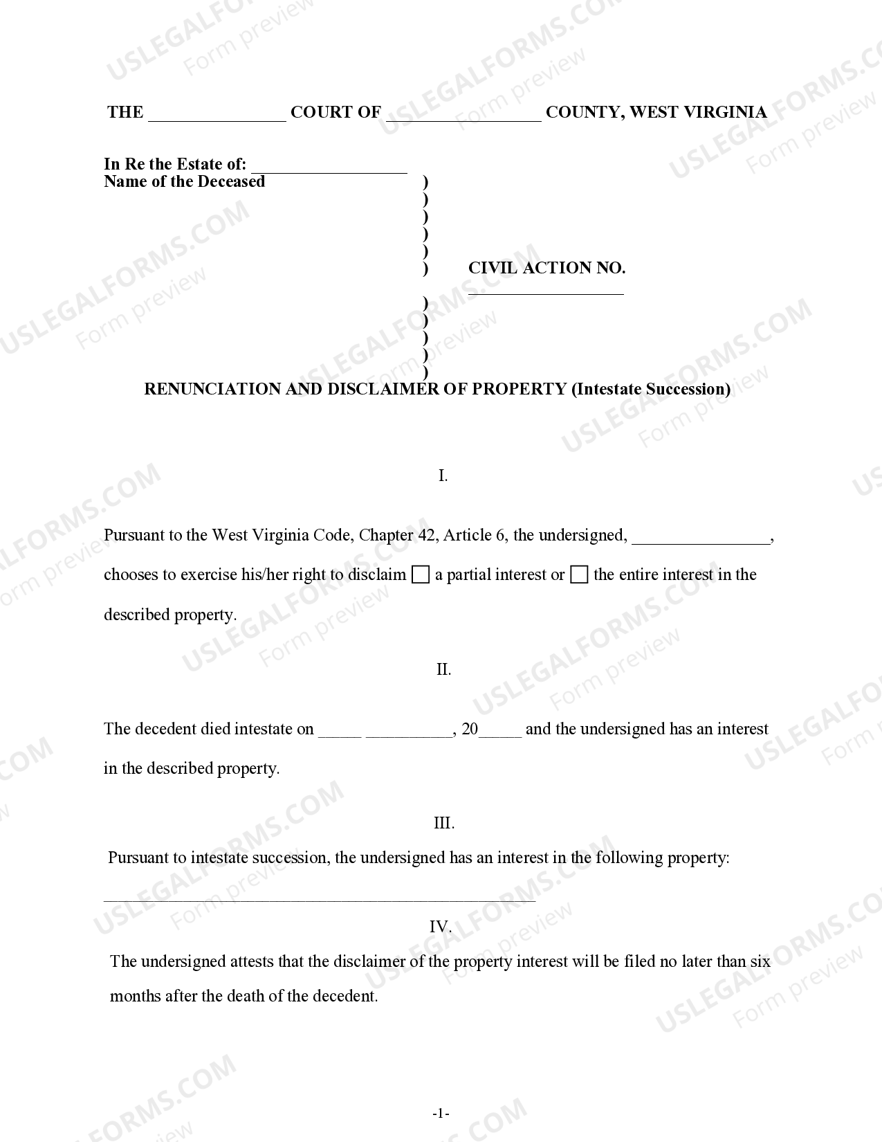 West Virginia Renunciation And Disclaimer of Property received by ...