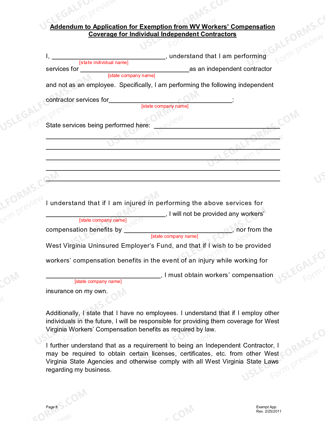 Application for Exemption from West Virginia Workers Compensation ...