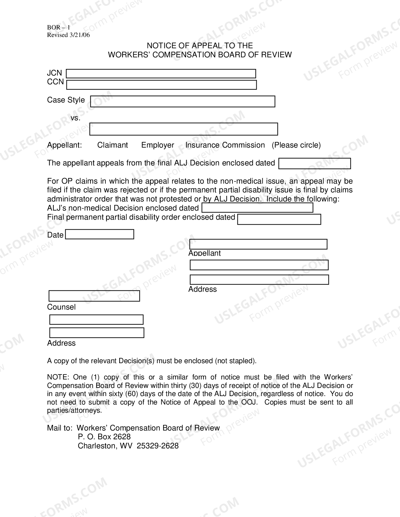 West Virginia Notice of Appeal to the Workers Compensation Appeal Board ...