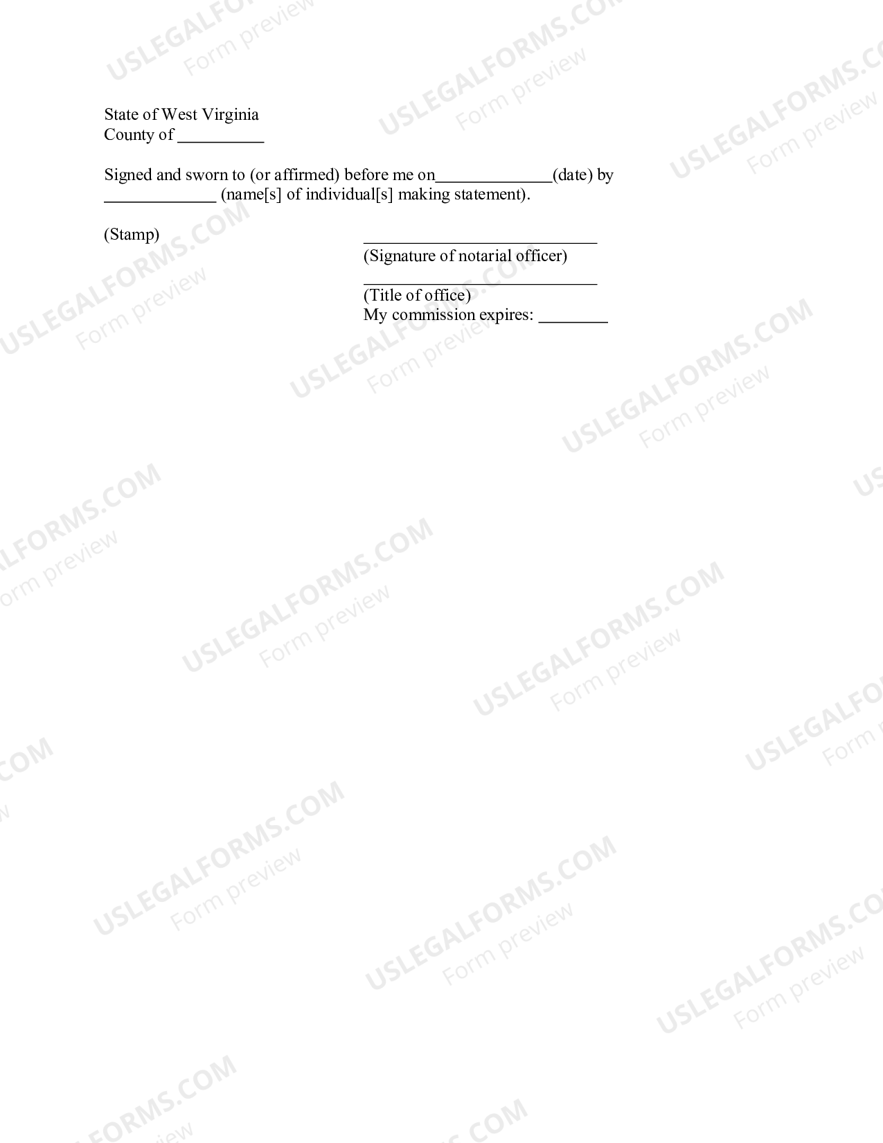 West Virginia Acknowledgment for Verification on Oath or Affirmation | US Legal Forms