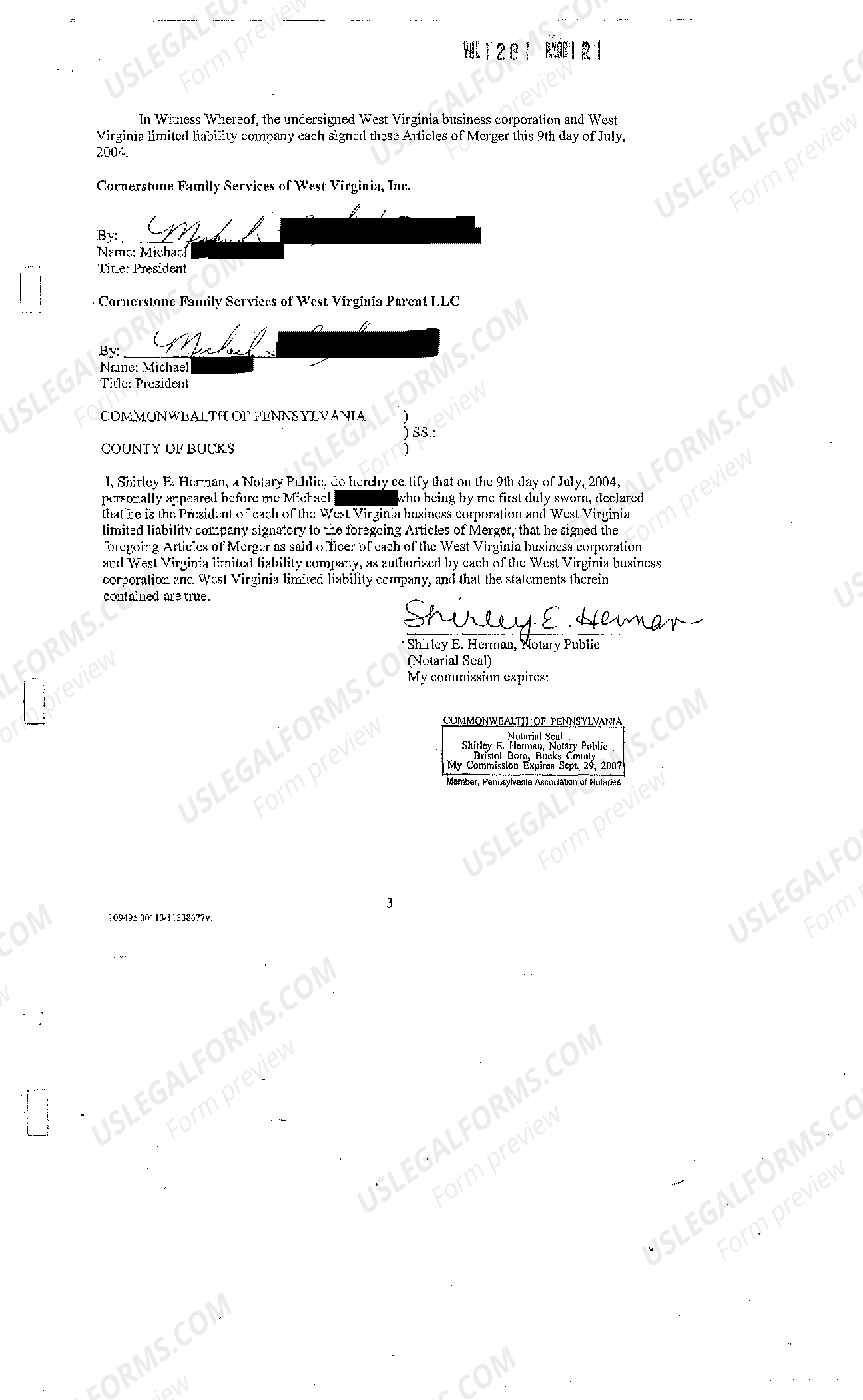 West Virginia Certificate of Merger | US Legal Forms