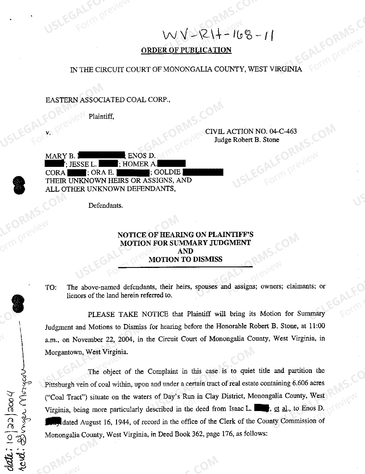 West Virginia Notice of Hearing on Plaintiff's Motion for Summary ...