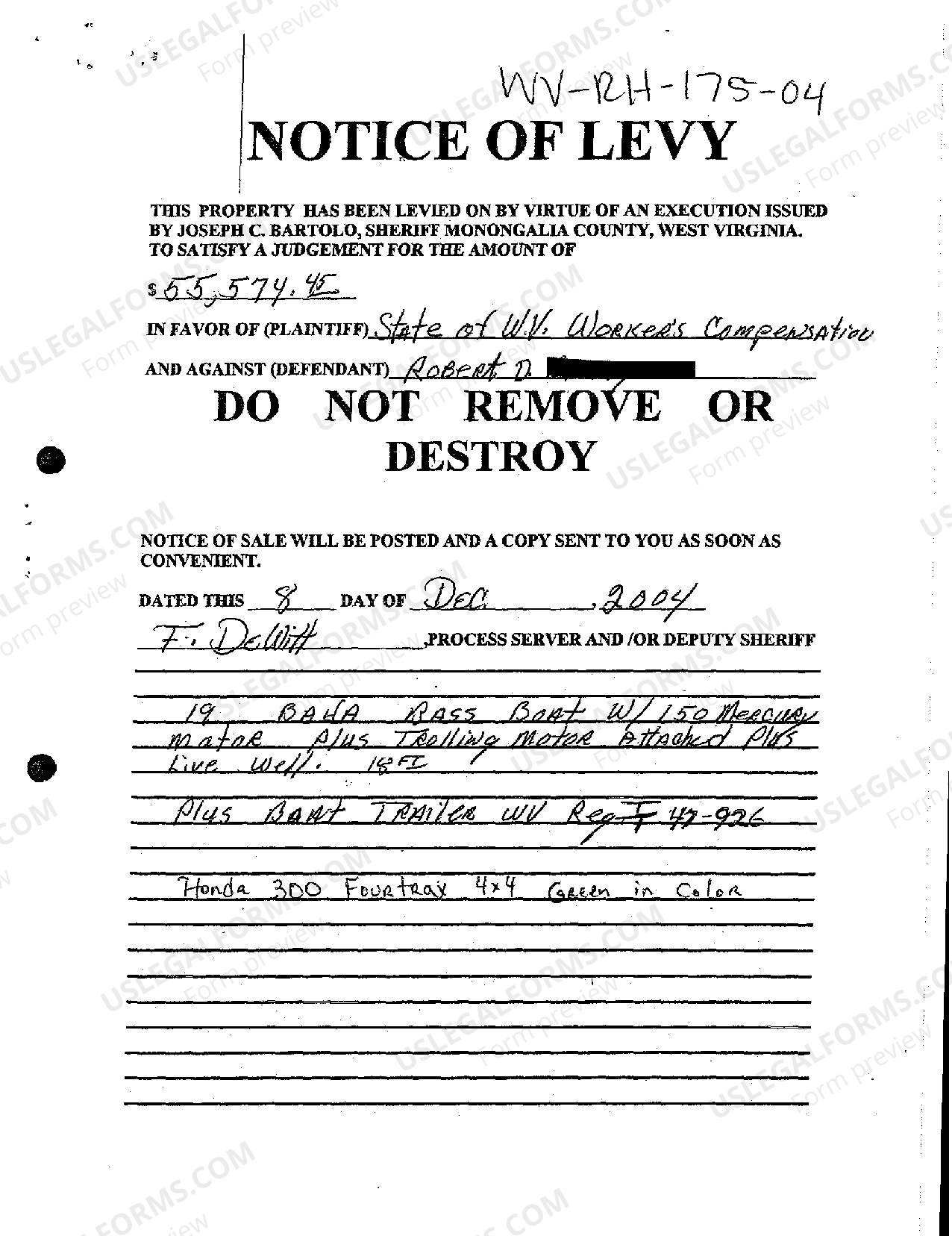 West Virginia Notice of Levy | US Legal Forms