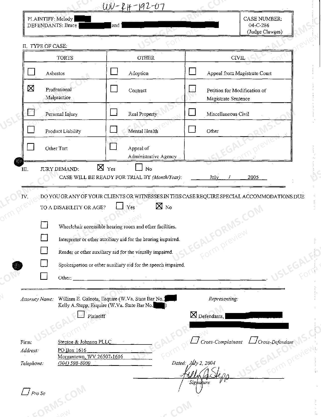 West Virginia Civil Case Information Statement Civil Cases | US Legal Forms