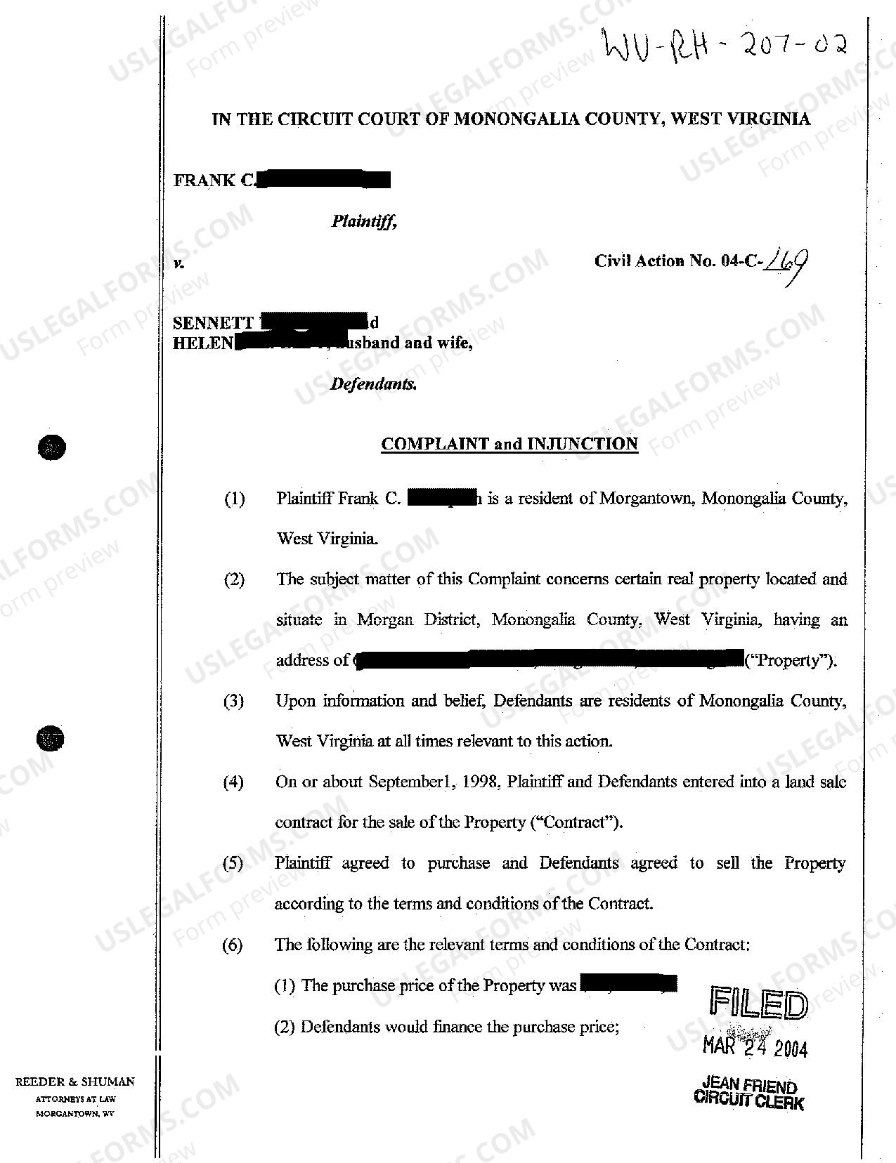 West Virginia Complaint for Injunction and Specific Performance of Real ...