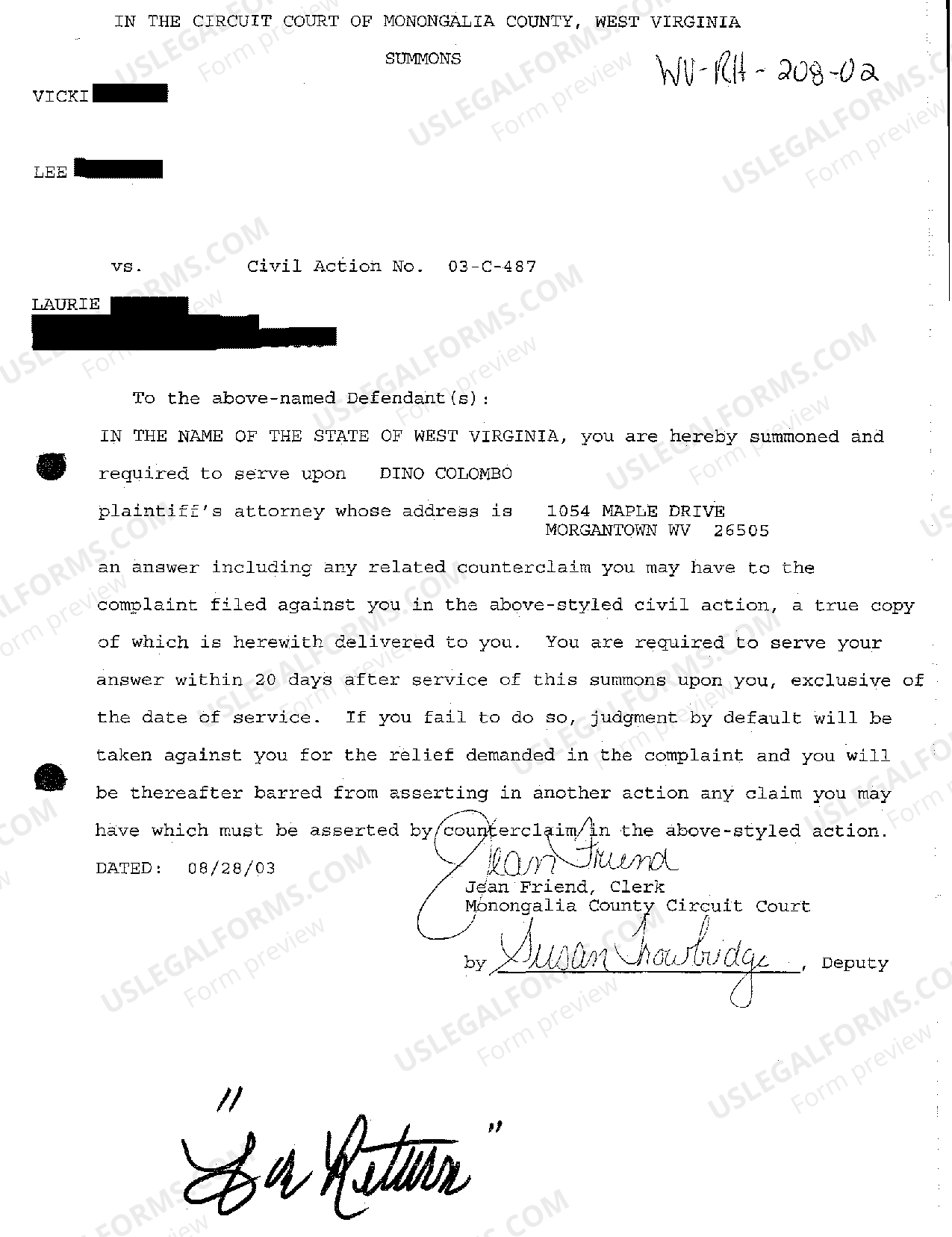 West Virginia Summons | US Legal Forms