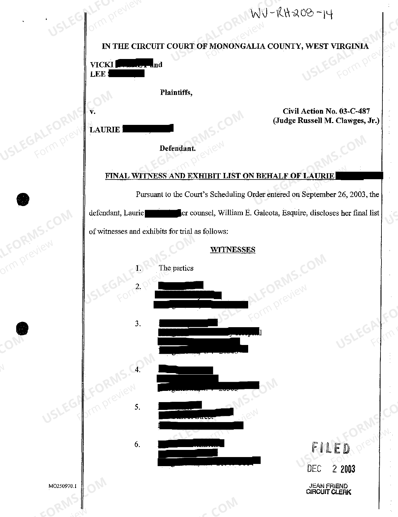 West Virginia Final Witness and Exhibit List on Behalf of Defendant ...