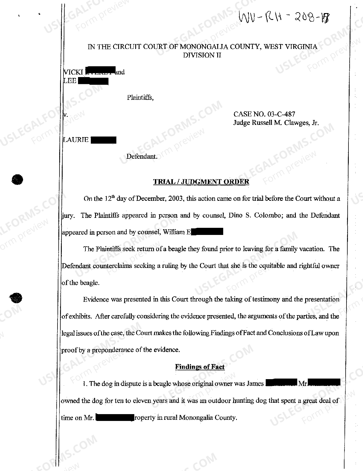 West Virginia Trial Judgment Order | US Legal Forms